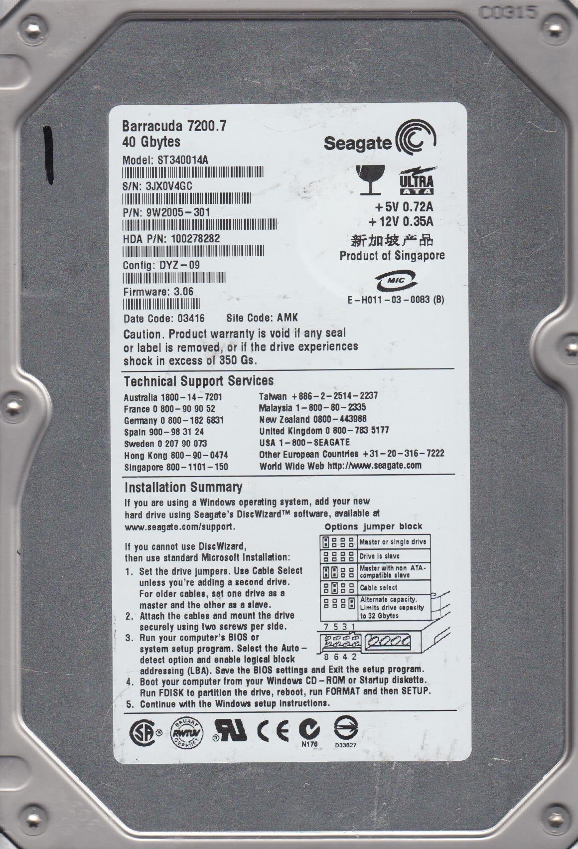 Seagate Barracuda 7200.7 40GB UDMA/100 7200RPM 2MB IDE Hard Drive