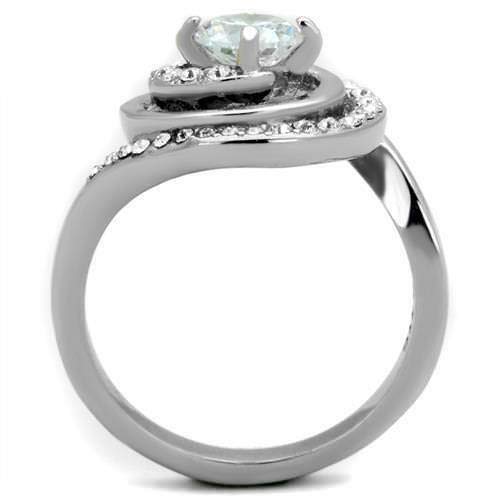 6mm Round Cut CZ & Crystal Swirl Stainless Steel Engagement Ring Size 5-10
