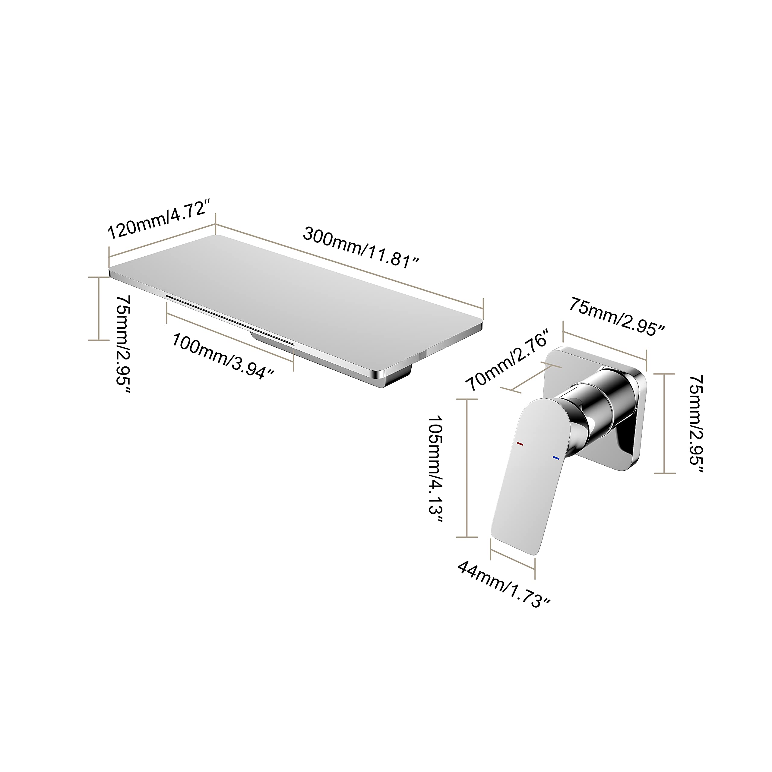 Widespread Waterfall Bathtub Mixer Taps Bath Shower Faucets Single Handle Spout Bathroom Sink Faucets Vessel Sink Vanity Faucets 1- Handle 2 Holes Wall Mount Lavatory Plumbing Fixtures (Chrome)