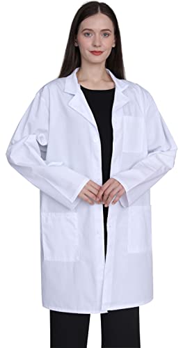 GOQUCHEP Professional Lab Coat for Women, Full Sleeve Cotton Blend Long Medical Coat,White, Unisex (White, Small)