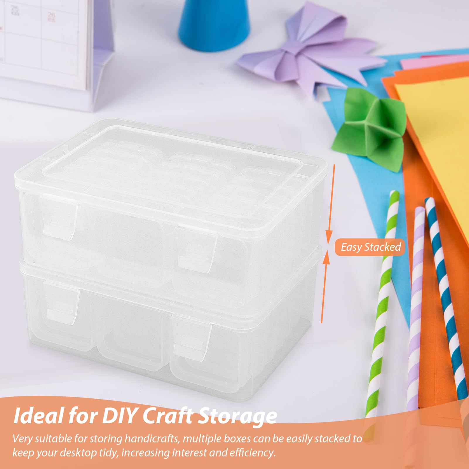 Small Bead Organizers Box, Moon Magpie 44 Pieces Plastic Storage Cases Mini Clear Bead Storage Containers Transparent Boxes with Hinged Lid and Rectangle Clear Craft Case