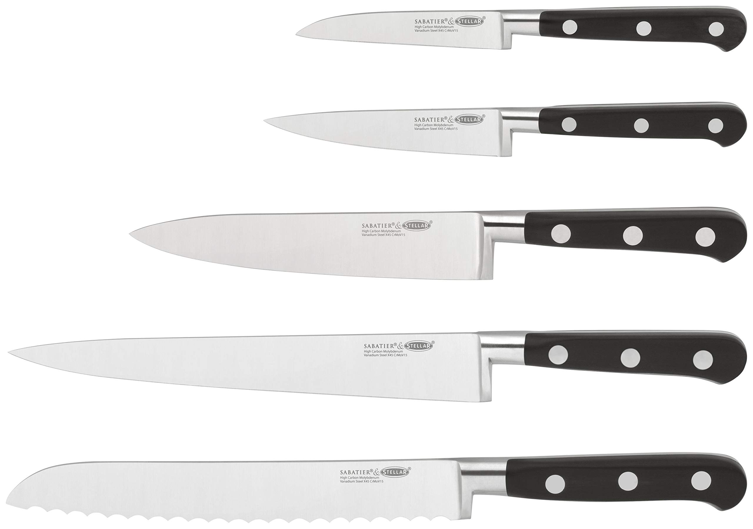 Stellar Sabatier IS60 6-Piece Set of Knives with Wooden Knife Block, Razor Sharp Stainless Steel Blades - Fully Guaranteed