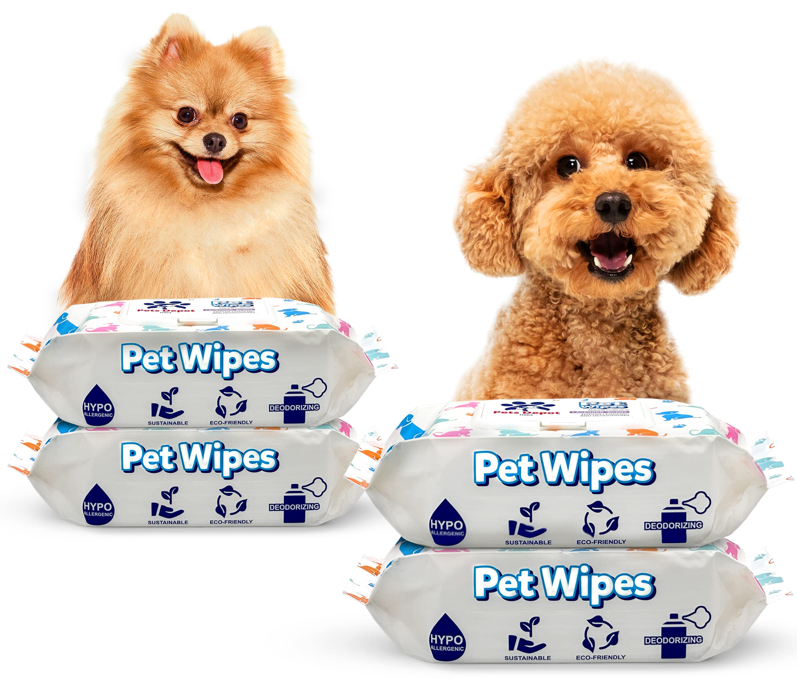 Pets Depot 400 Gentle Puppy Wipes for Butt and Paws - Hypoallergenic, Easy to Use for Dog and Cat Cleaning and Deodorizing - Wet Grooming Wipes to Sanitize Your Pet's Toys