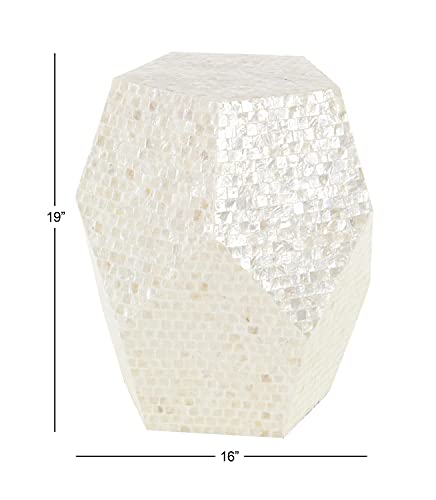 Deco 79 Mother of Pearl Shell Handmade Side End Accent Table End Table, Side Table 16" x 16" x 19", Cream