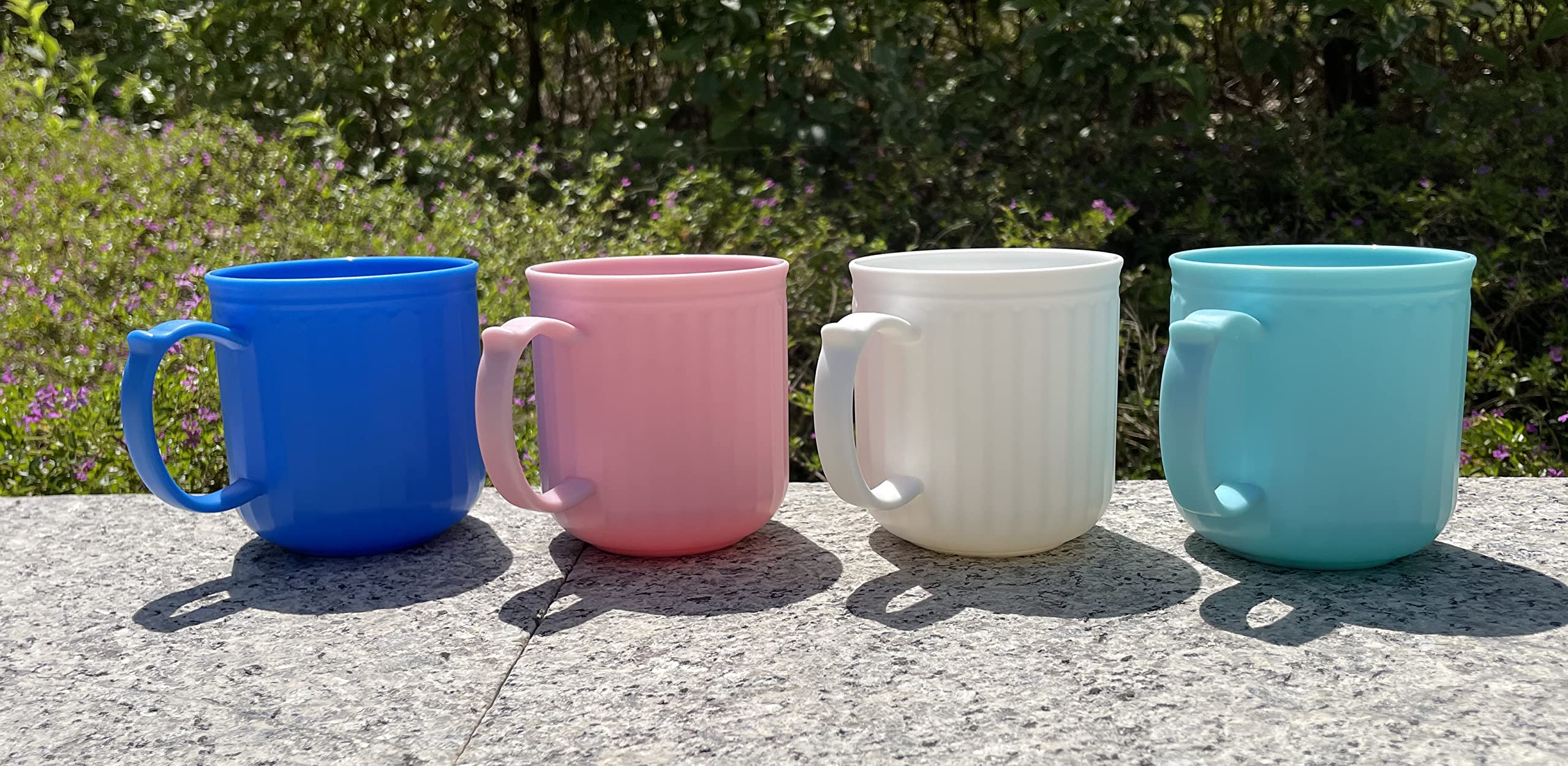 AOYITE Plastic Coffee Cups with Handles - Unbreakable BPA Free Coffee Mugs 13 oz set of 4 - Reusable Dishwasher Safe Hard Drinking Cups for Kids Kitchen Outdoor (Thick Wall)