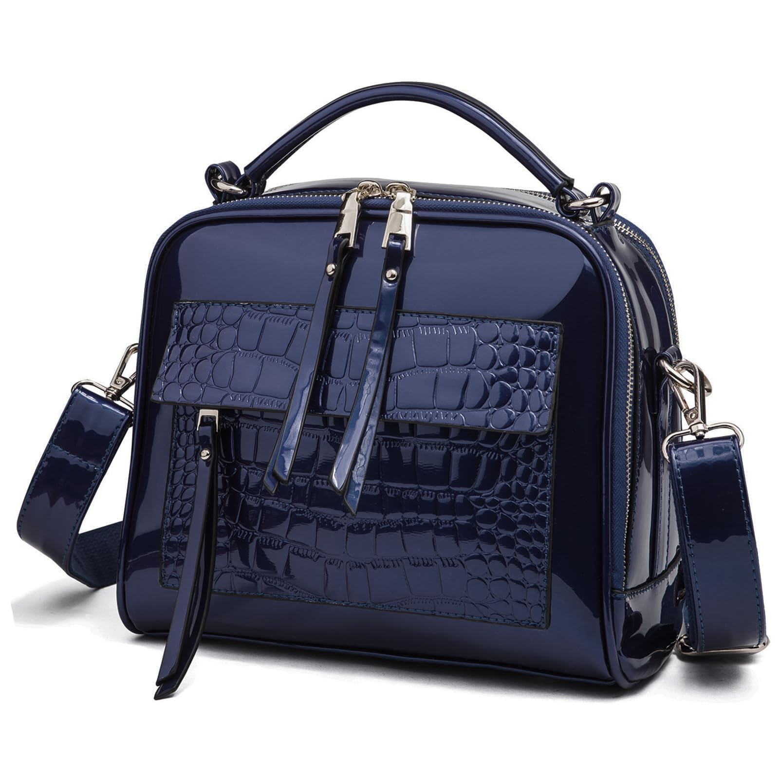 Chikencall Women’s Patent Leather Handbag and Purses Crocodile Pattern Shell Shoulde Bags Ladies Satchels Crossbody Bag Blue