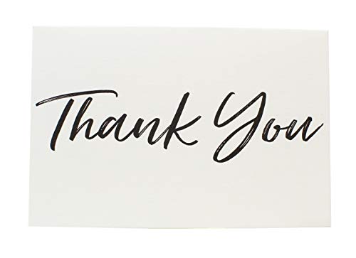 Thank You Cards and Envelopes Black Font White Card Stock - Bulk Box Set of 100 Notes For Weddings Graduations Baby Showers Birthdays