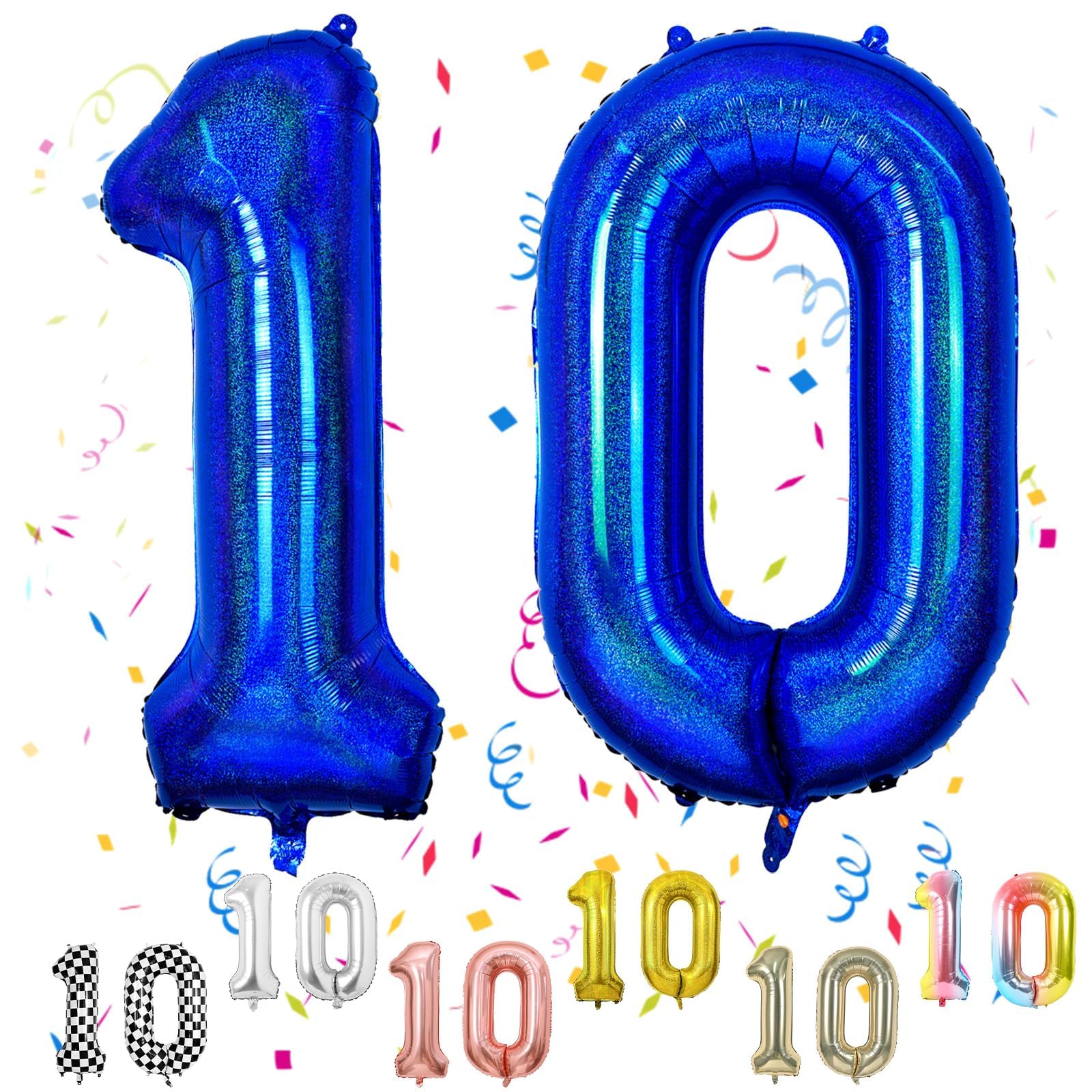 Dark Blue Number 10 Balloons, 10th Birthday Balloon, 40inch Laser Blue 10 Balloon Numbers, Large Self Inflating Foil Balloon, 10th Birthday Decorations for Birthday, 10 Anniversary Decorations