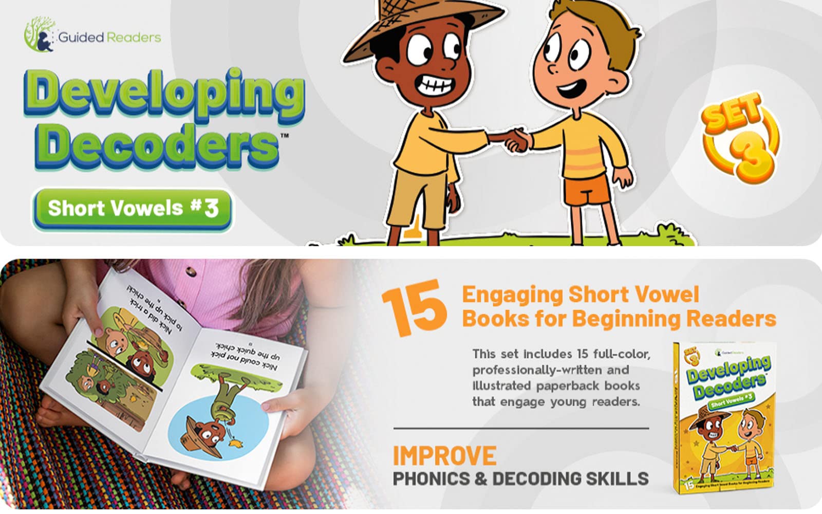 Decodable Readers: 15 Short Vowel Phonics Decodable Books for Beginning Readers Ages 4-7 Developing Decoders (Set 3)