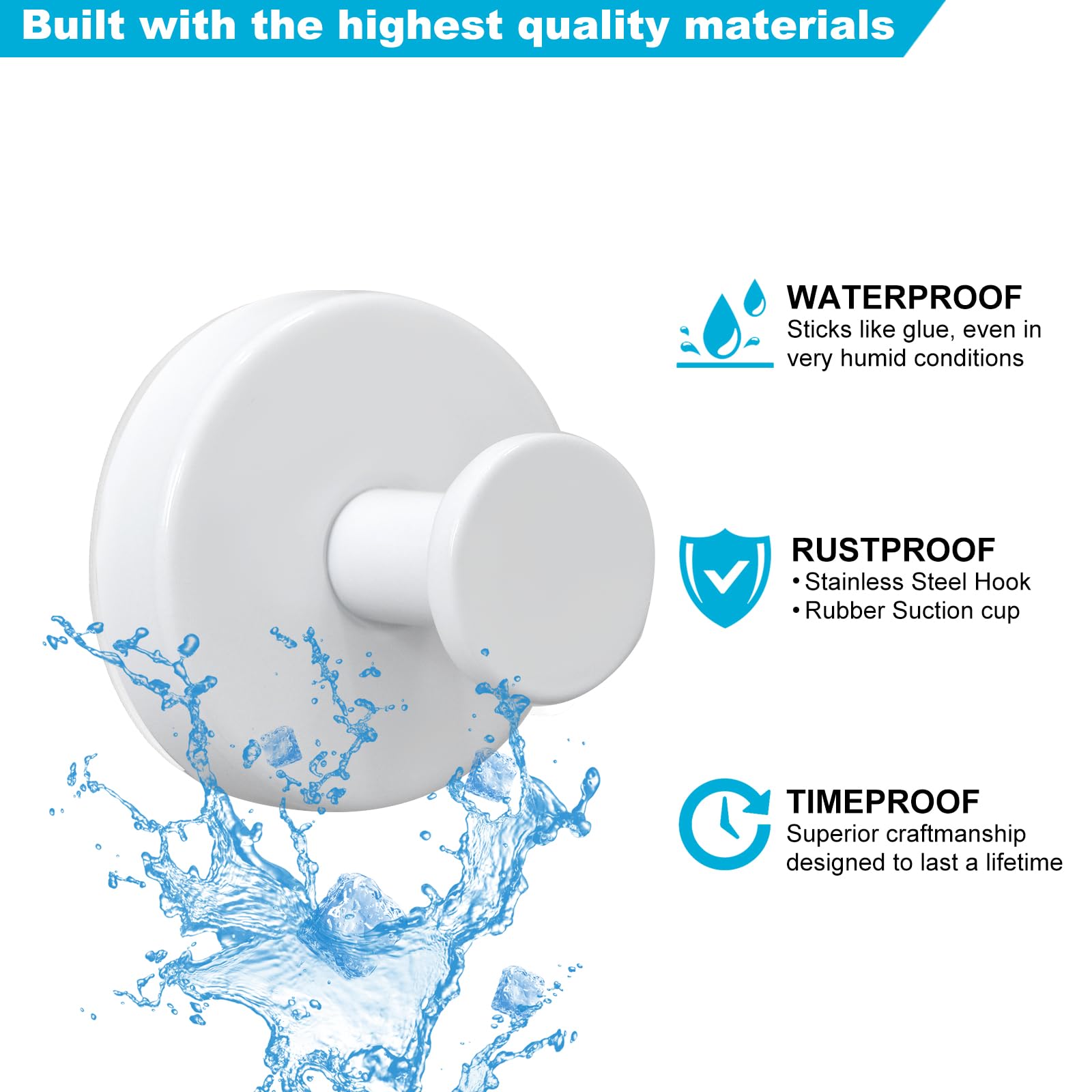 AUGLEAF Suction Cup Hooks for Shower, Brushed White (2 Pack)