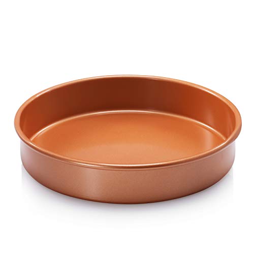 Gotham Steel Round Baking Pan Nonstick Bakeware, Round Cake Pan, – Large 9.5” x 9.5” x 2” Size, Even Heat & Non-Warp Technology, Ultra Nonstick Ceramic Coating, Dishwasher Safe, Brownish