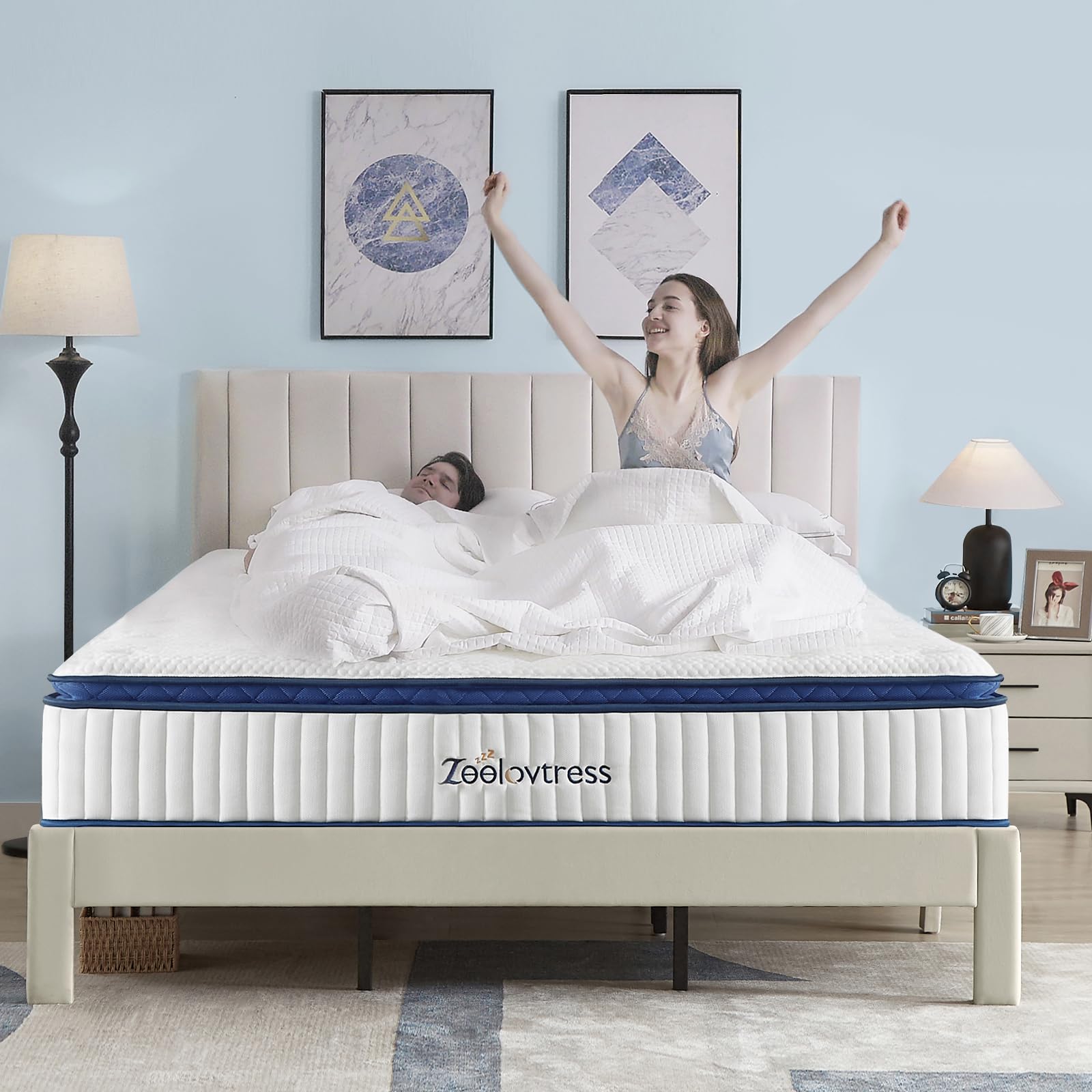 Zeelovtress 12 Inch California King Mattress, Cool Gel Memory Foam Hybrid Mattress in a Box, with Medium Firm Pocketed Coils for Motion Isolation and Pain Pressure Relief