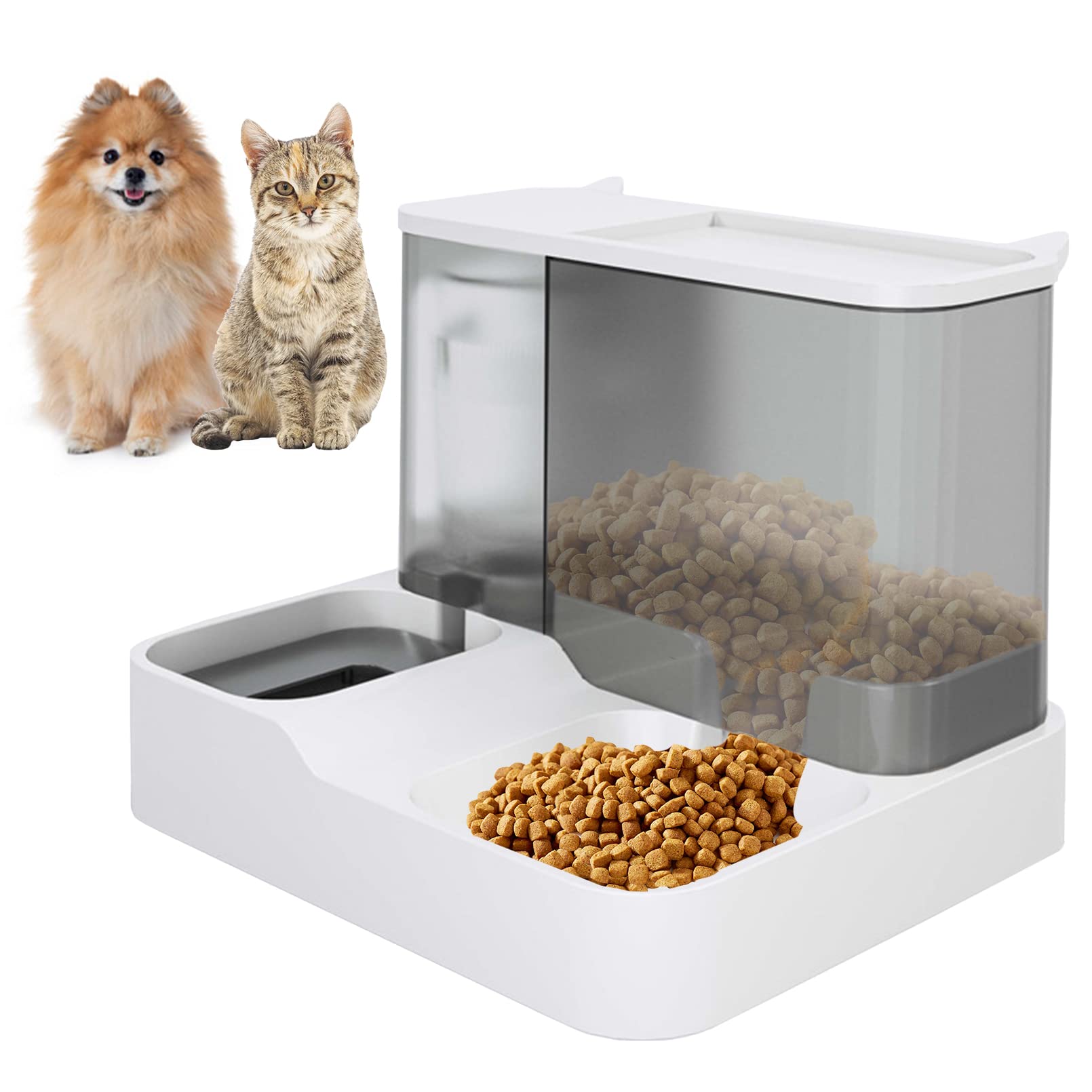 Apatal Gravity Automatic Cat Feeder Set, 2 in 1 Gravity Pet Food and Water Bowl Set All-in-One Auto Puppy Supply Feeding Watering Supplies for Small Medium Indoor Dogs Cats Pets(Grey)