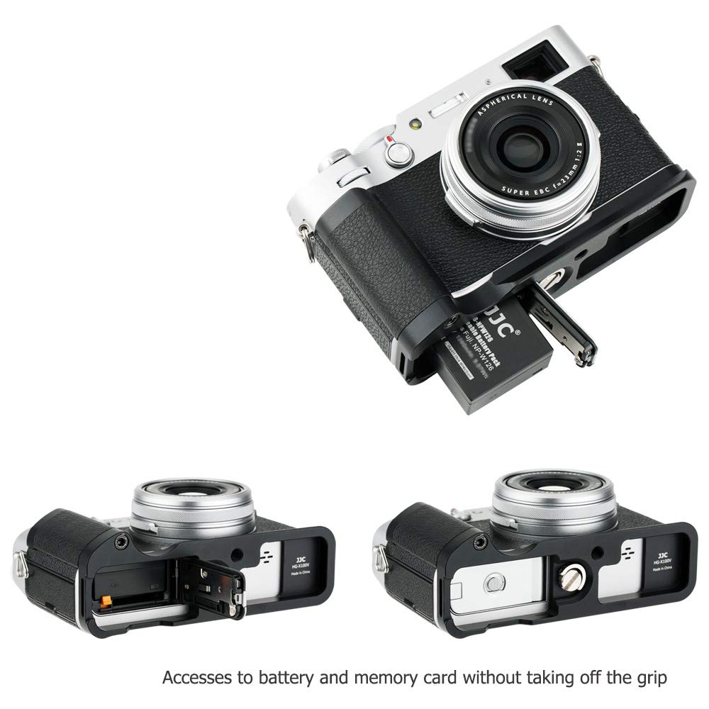 JJC Solid Metal Hand Grip Secure Handle Bracket for Fuji Fujifilm X100V X100F Camera(Not for X100VI), Anti-Slip Pads Design, Arca Swiss Quick Release Plate, Extra 1/4"-20 Tripod Hole & Hand Strap Hole