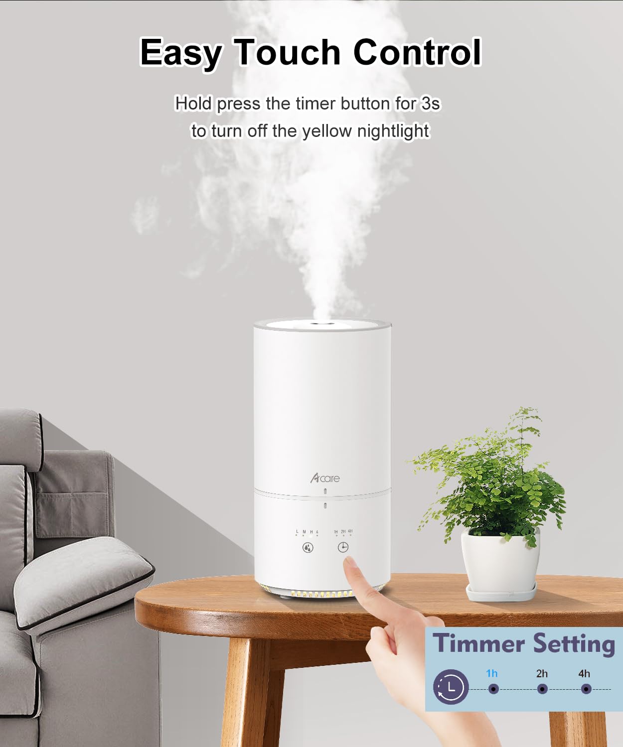 Home Humidifier for Large Room, 1000ml Essential Oil Diffuser with Timer, Top Fill Design Cool Mist Humidifier for Bedroom, Living Room, Quiet for Baby Room, Touch Button