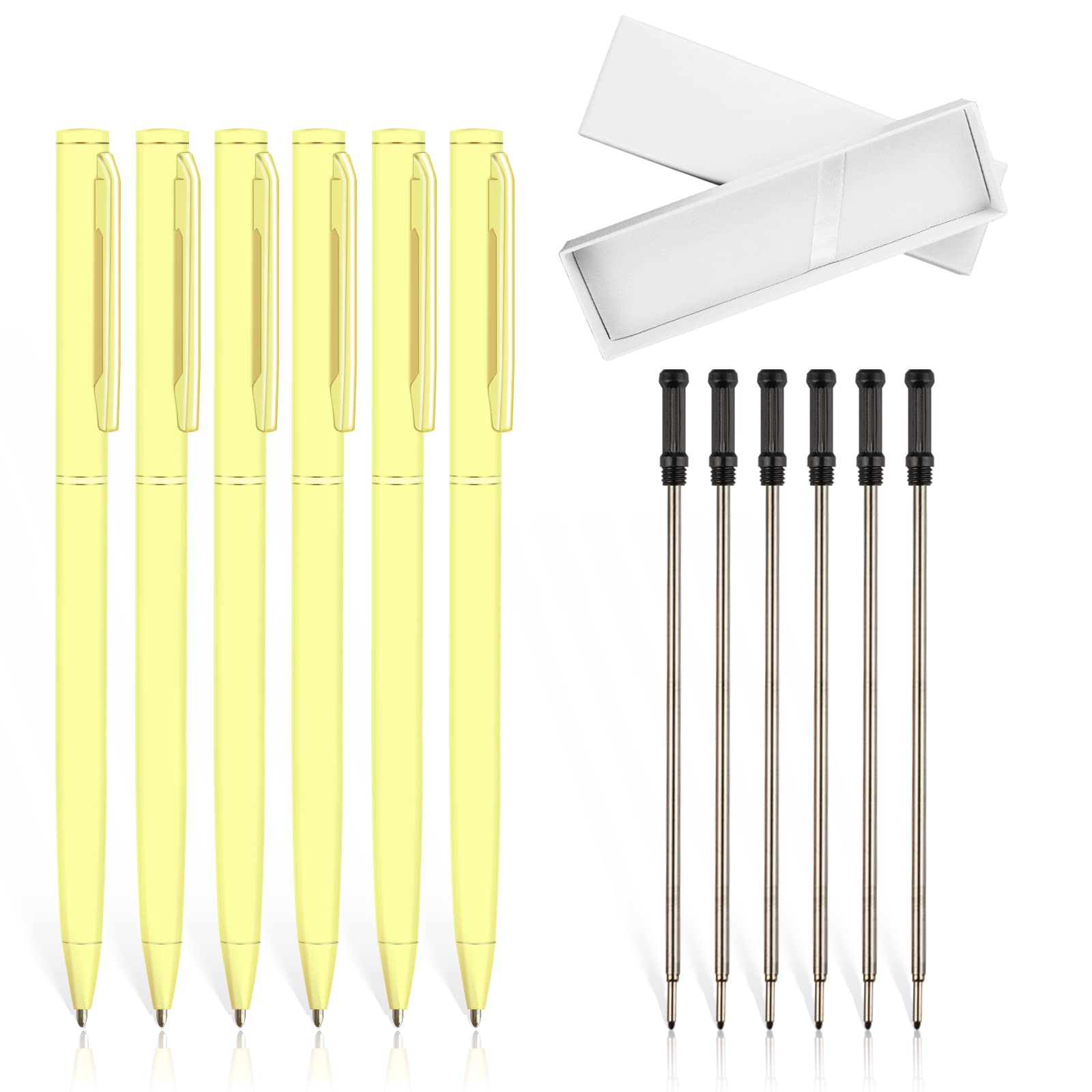 6pcs Clip Gold Pens plus 6pcs black ink refills