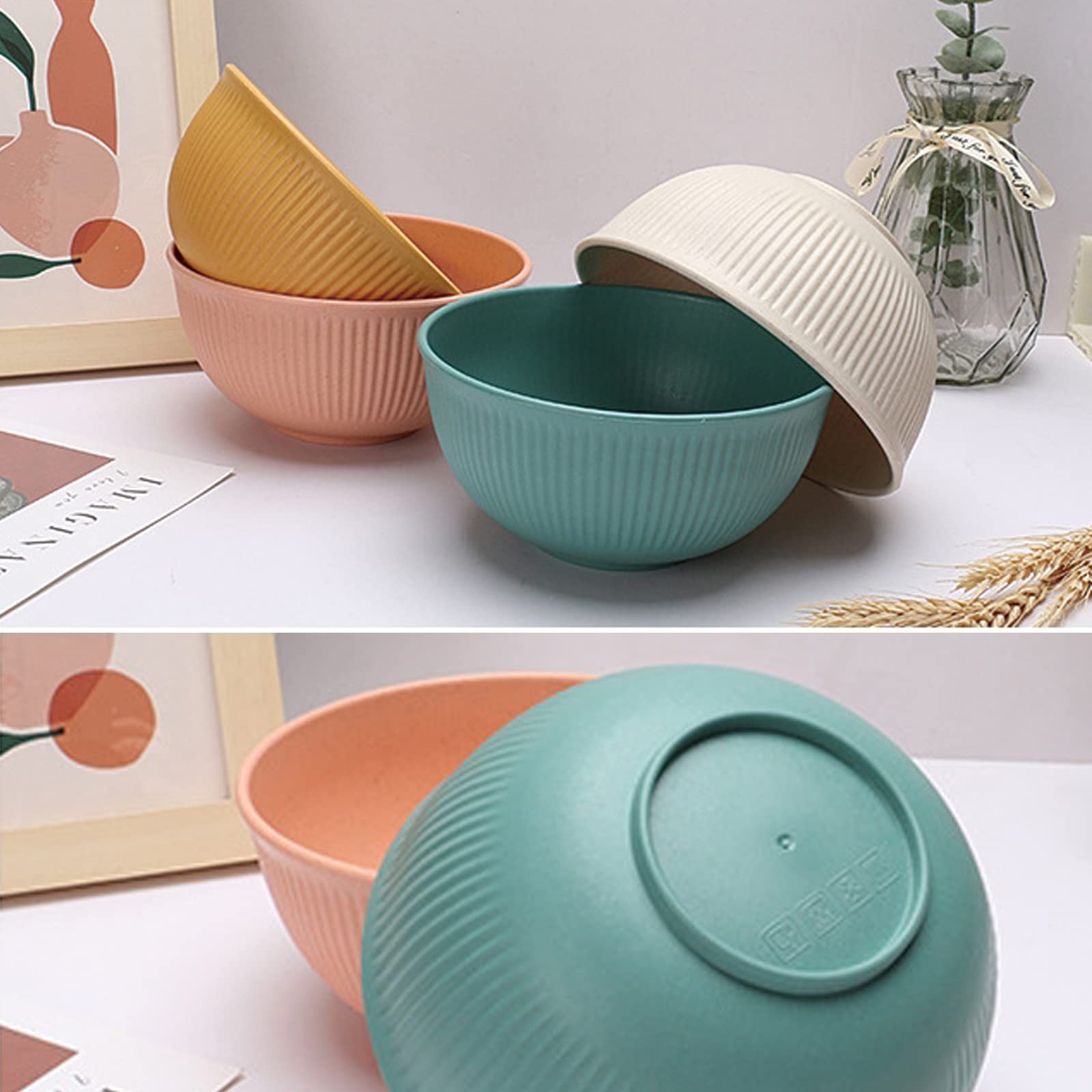 ATRDTO Set of 8,22 OZ Cereal Bowls, Unbreakable Wheat Straw Bowls, Microwave and Dishwasher Safe Reusable Bowls Set, for Ramen, Soup, Salad and more (22oz)
