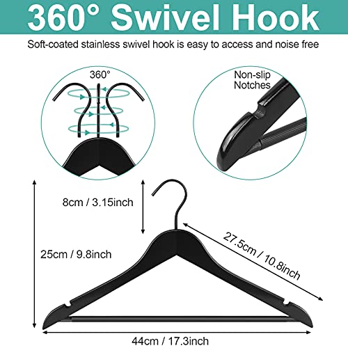 Perfecasa Premium Wooden Clothes Hangers 20 Pack, Suit Hangers with Noise Canceling Hook, Non Slip Pant Bar and Two Open Notches (Black Color)