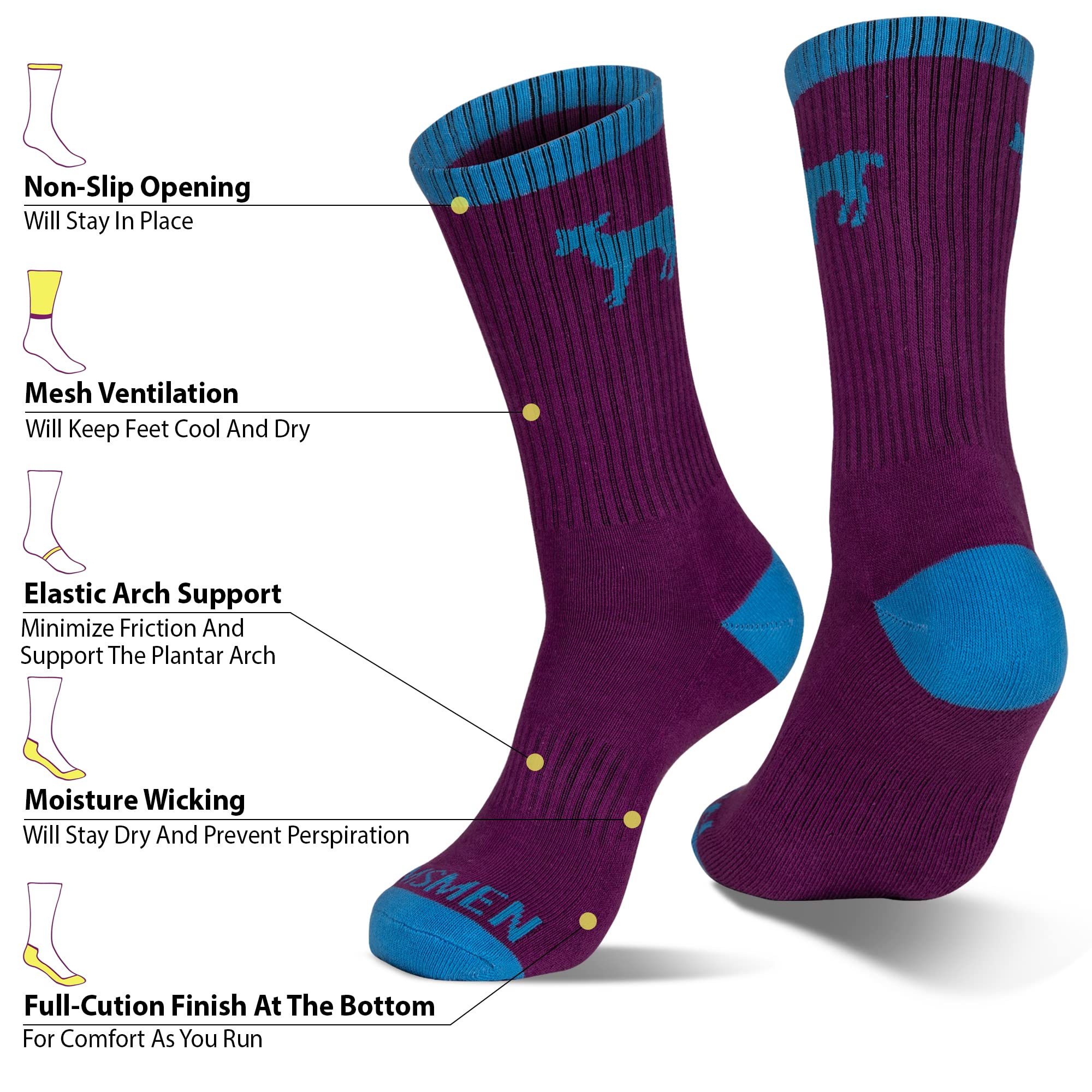 Almsmen 4 Pack Running Hiking Athletic Crew Socks, 100% Cotton for both Men and woman, Double Cushioned, You Buy = We Donate (as1, alpha, m, regular, regular)