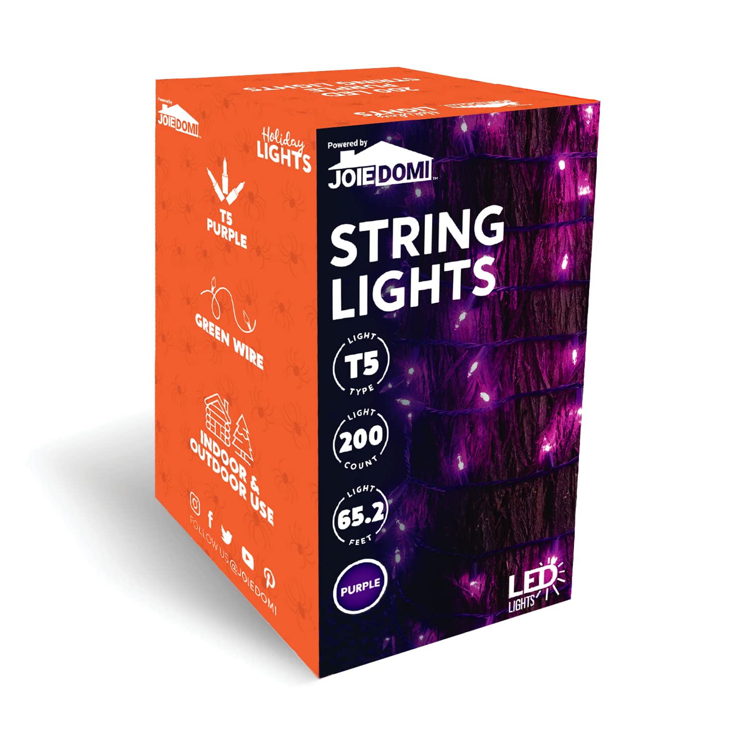 Joiedomi 200 LED Purple Halloween String Lights with 8 Modes 65.2FT Green Wire for Indoor Outdoor Holiday Décor Halloween Event Decoration, Tree, Eaves, Haunted House Theme Party