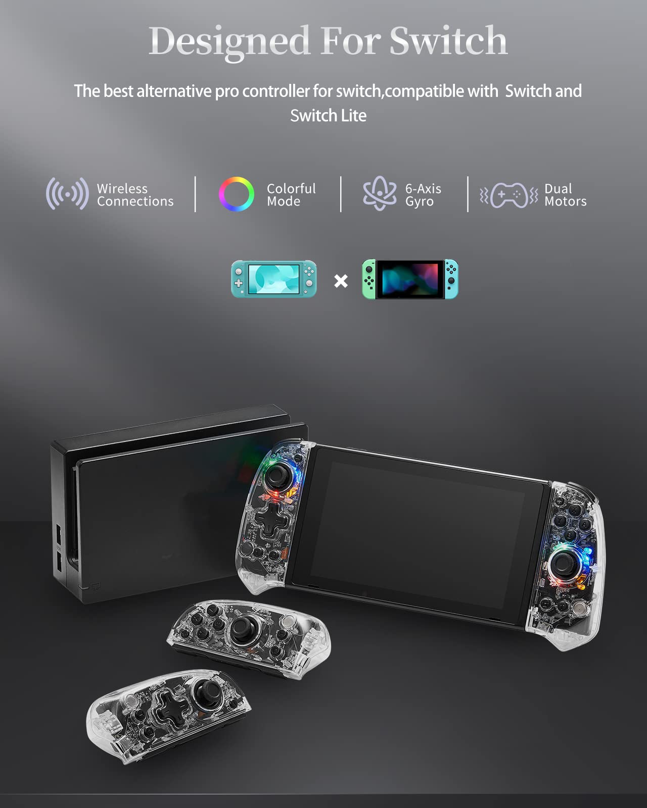 DOYOKY Wireless Game Controller, Bluetooth Controller for PC/Android/Steam/Switch, PC Controller with LED Backlight, Gamepad with Turbo/6-Axis Gyro/Dual Motors (with Phone Bracket)
