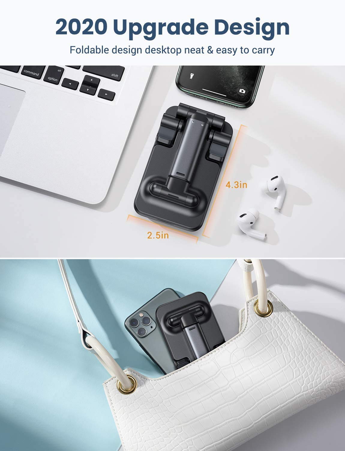 ANDATE Cell Phone Stand, Angle Height Adjustable Cell Phone Stand for Desk, Foldable Cell Phone Holder, Cradle, Dock, Tablet Stand, Case Friendly Compatible with All Mobile Phone/iPad/Kindle/Tablet