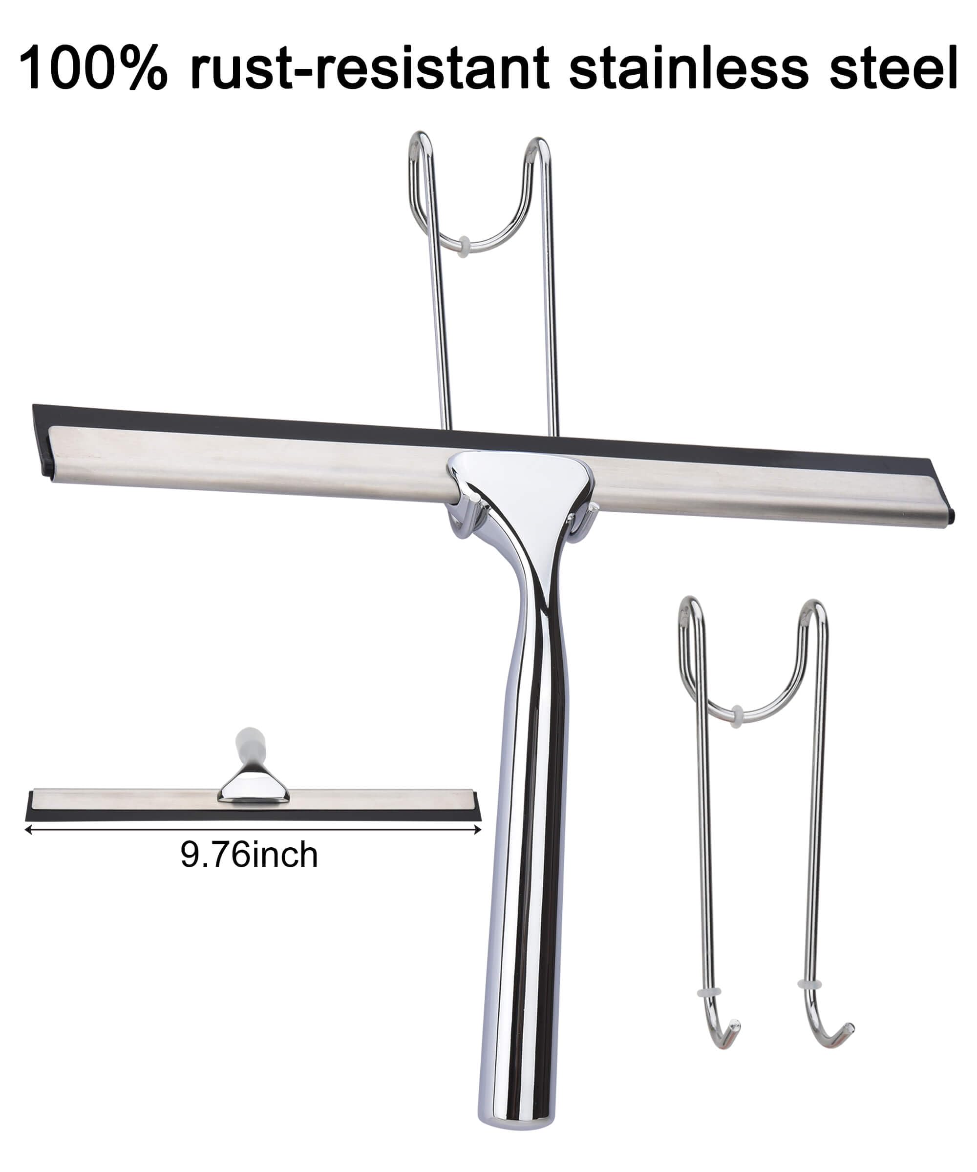 Adjaso All Purpose Stainless Steel Squeegee for Glass Shower Doors, Car Window, Home Mirrors, Bathroom Cleaner Wiper