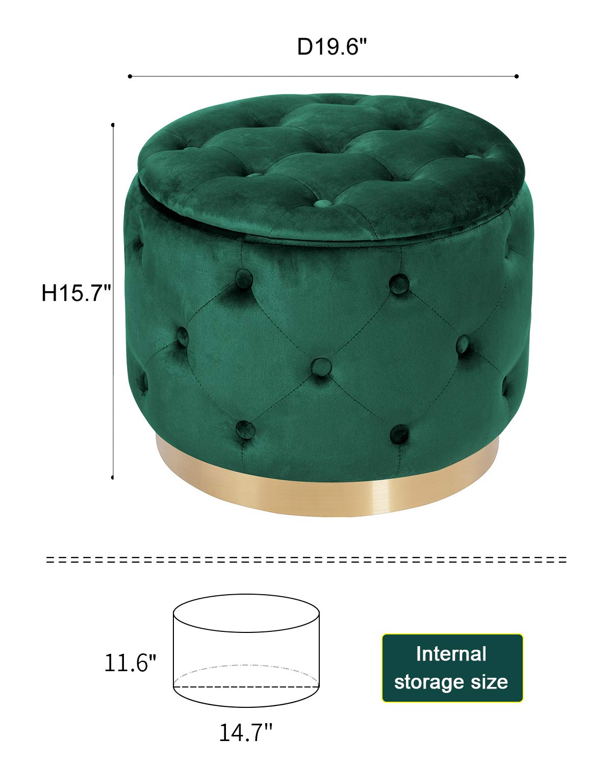 DEERUN Modern Velvet Tufted Button Upholstered Round Storage Ottoman Foot Rest Stool, Vanity Stool, Green