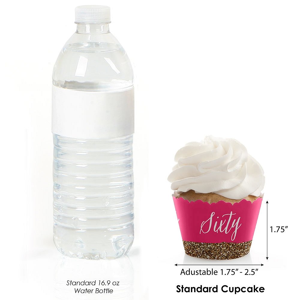 Big Dot of Happiness - Chic 60th Birthday - Pink and Gold - Birthday Party Decorations - Party Cupcake Wrappers - Set of 12