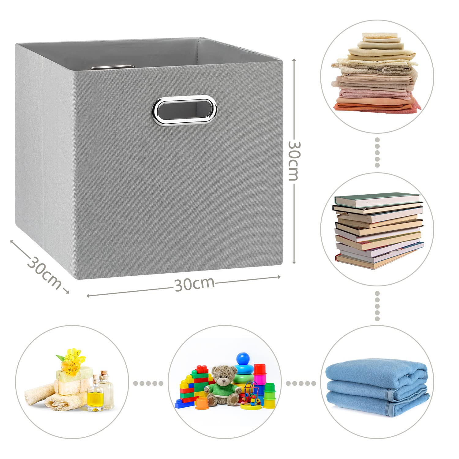 LOVSTORAGE Storage Boxes, 4 Pack Fabric Collapsible Storage Organizer Container with Handles, 12 inch Storage Cubes Bins Baskets for Shelves Home Nursery, Grey