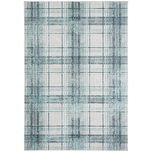 DECOMALL NELE Washable Area Rugs, Modern Lattice Non-Slip Carpet for Bedroom Living Room Sofa Dining Room, Blue 5’x7’