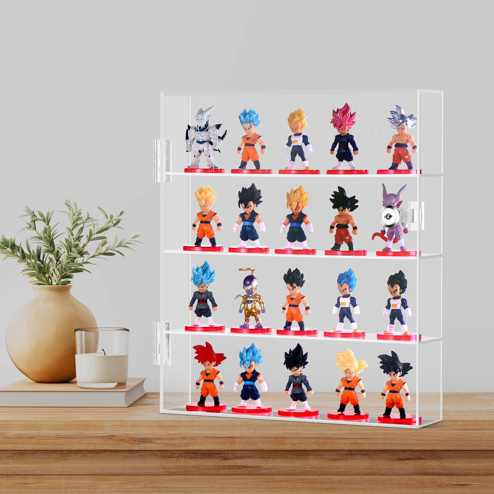 Acrylic Display Case, Clear Display Cabinet for Mini Funko Pop Figures, 4 Layer Locking Display Case Wall Mounted or Desktop Suitable Mini Toys, Collections or Stone