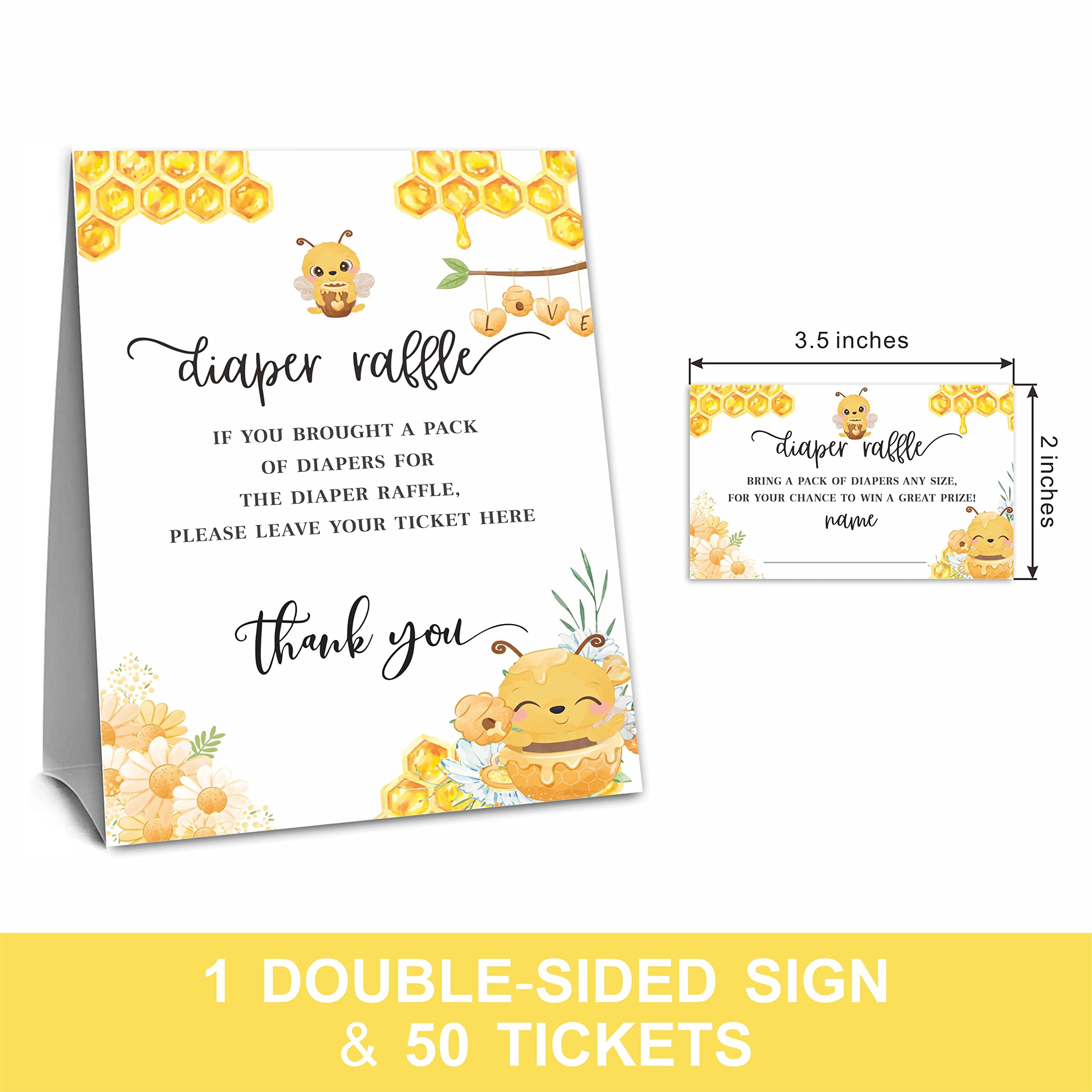 A Sweet As Can Bee Baby Shower Game Cards, 50 Diaper Raffle Tickets and 1 Self-standing Diaper Raffer Sign-(LBLK-002)