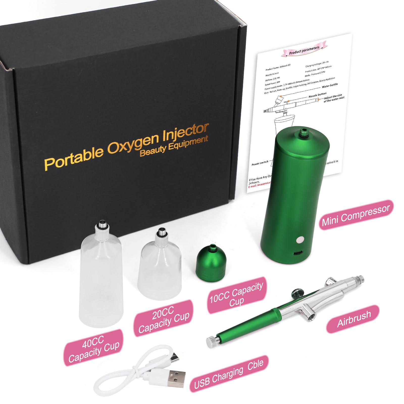 Airbrush Kit with Compressor, Auto Handheld Airbrush Gun with 0.3mm Tip (Mint Green)