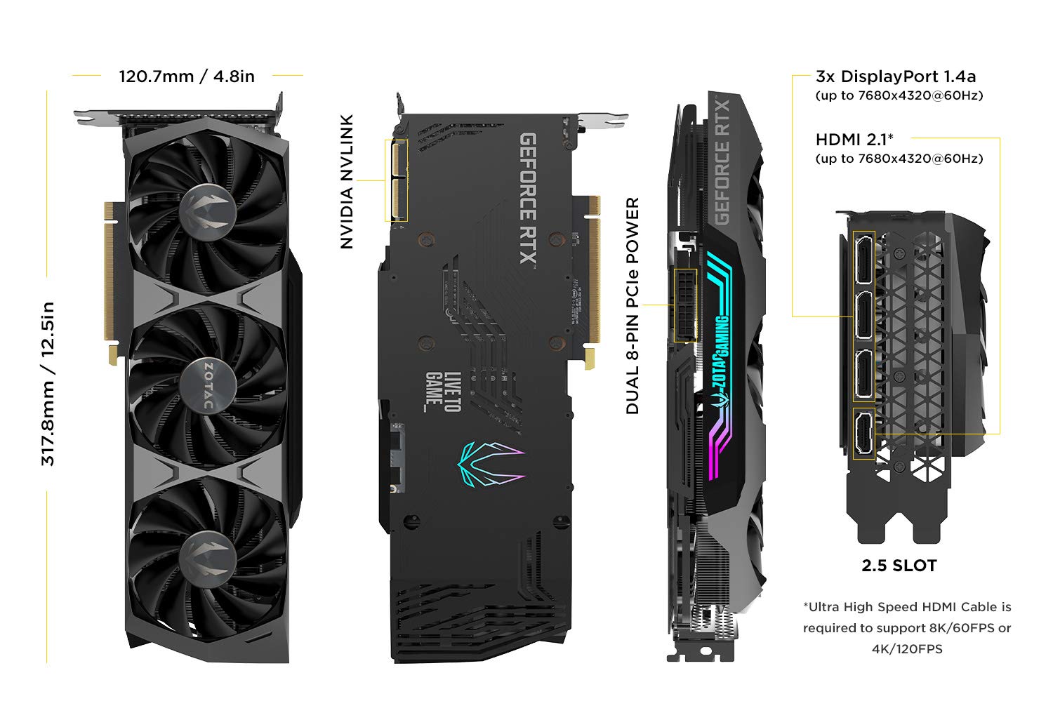 ZOTAC GAMING GeForce RTX 3090 Trinity 24GB GDDR6X 384-bit 19.5 Gbps PCIE 4.0 Gaming Graphics Card, IceStorm 2.0 Advanced Cooling, SPECTRA 2.0 RGB Lighting, ZT-A30900D-10P