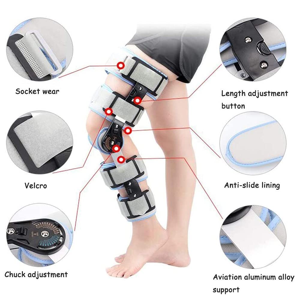 Adjustable Hinged ROM Knee Brace, Adjustable Leg Stabilizer, Knee Support Brace Post Operative Injury Support for ACL, PCL, MCL or LCL Wrap Orthopedic Guard Protector