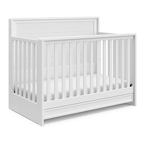 STORKCRAFT Luna 5-in-1 Convertible Crib with Drawer (White) β GREENGUARD Gold Certified, Crib with Drawer Combo, Full-Size Nursery Storage Drawer, Converts to Toddler Bed, Daybed and Full-Size Bed
