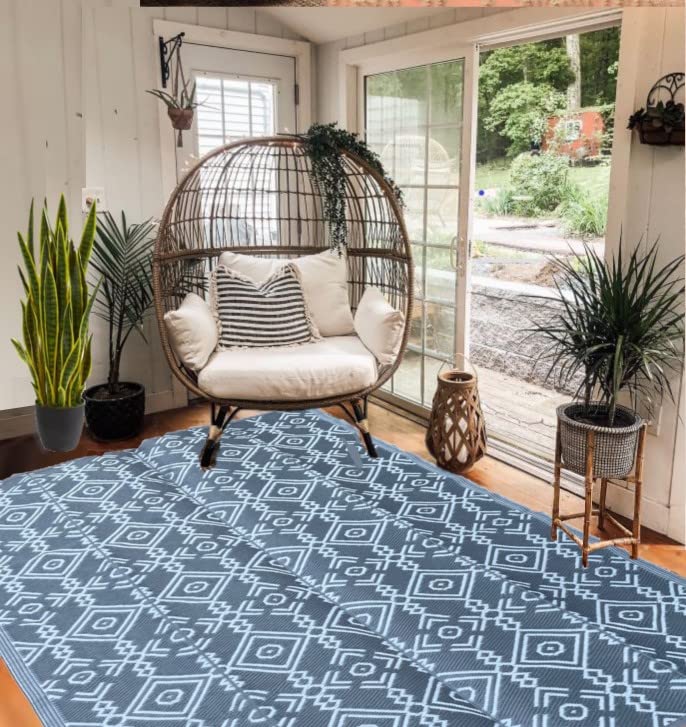 BalajeesUSA Outdoor Rug - 5x7 Grey Reversible Recycled Plastic Straw Patio Decor Waterproof Large RV Camper mat Camping 7032