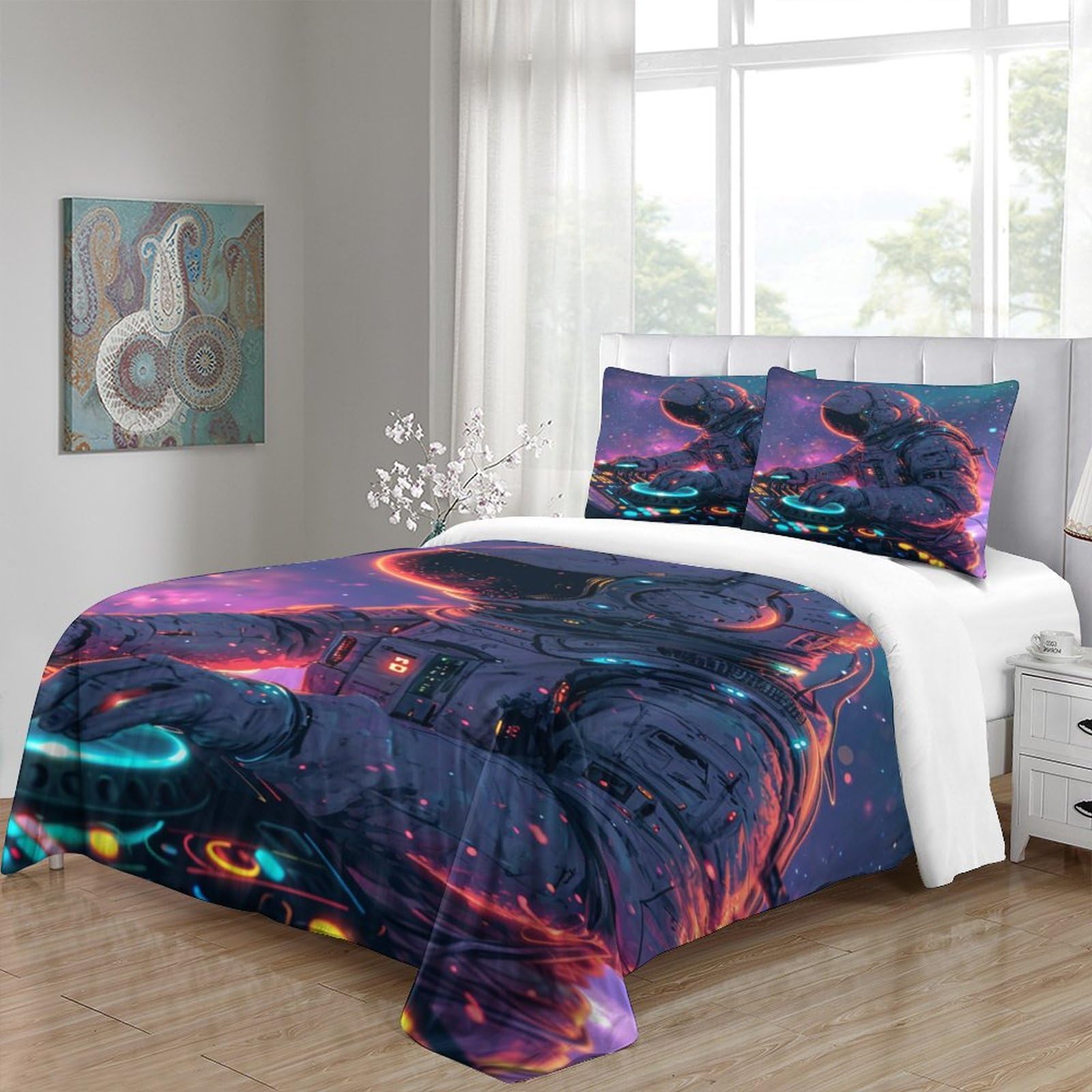 HEYLInGO Astronaut 3D Print Space DJ Quilt Cover Duvet Cover Comforter Covers for Teens and Adults with Pillow Cases Soft Microfiber Bedding Set with Zipper Closure 3 Pieces Twin(173x218cm), Style-3