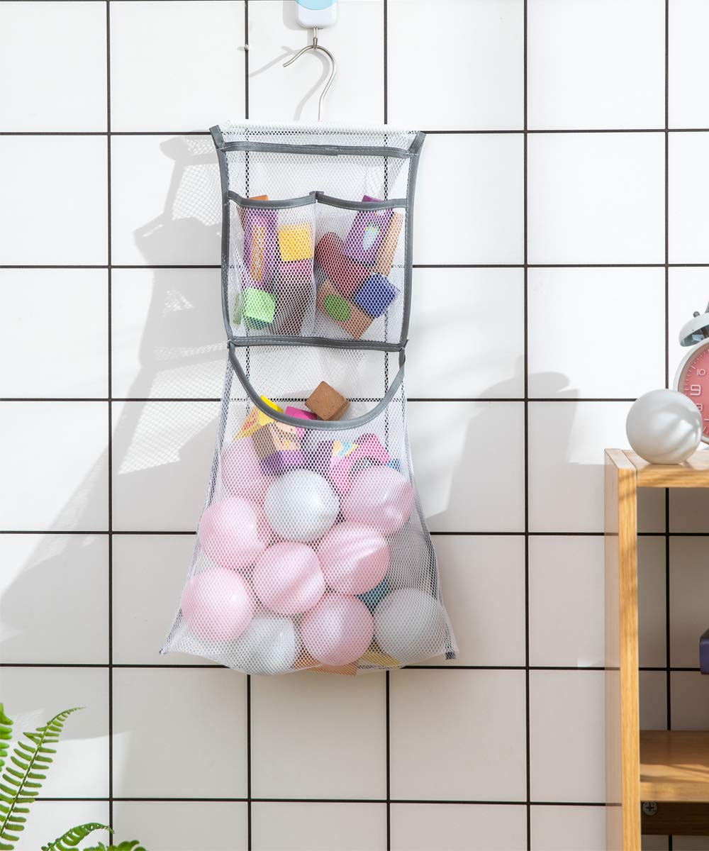 ALYER Hanging Bath Toy Bag,Mesh Nursery Organizer for Clothing Diapers Toys (White)