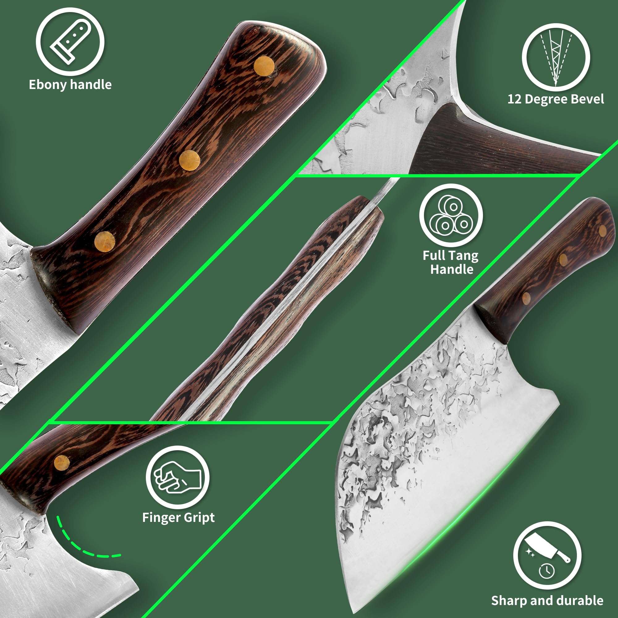 FULLHI 15pcs Portable Butcher Knife Set with Carving Meat Fork Kitchen Knife Set with Bag High Carbon Steel Chef's Knife Fish Knife For Kitchen, Camping, BBQ
