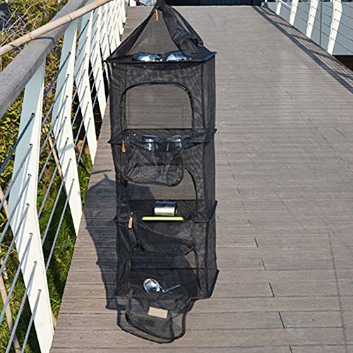 ASkinds Camping Drying Rack 3 Layers Hanging Dry Net Folding Mesh Hanger Outdoor Tableware Food Vegetables Dryer Rack with Zippers for Camping Hiking Fishing BBQ(Black)