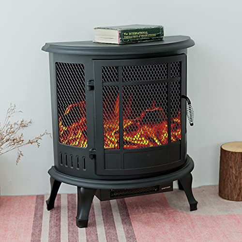 C-Hopetree 25 inch tall Portable Electric Wood Stove Fireplace with Flame Effect, Freestanding Indoor Space Heater with Remote