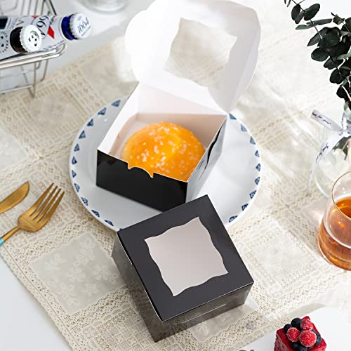 Bekoetoz 100Pcs Paper Cookie Boxes With Window Small Bakery Boxes 4x4x2.5 Inches Mini Cake Boxes For Pastries,Cupcakes,Desserts,Donuts,Chocolate Strawberries,Candy,Treat Boxes(4 * 4 * 2.5,Black)