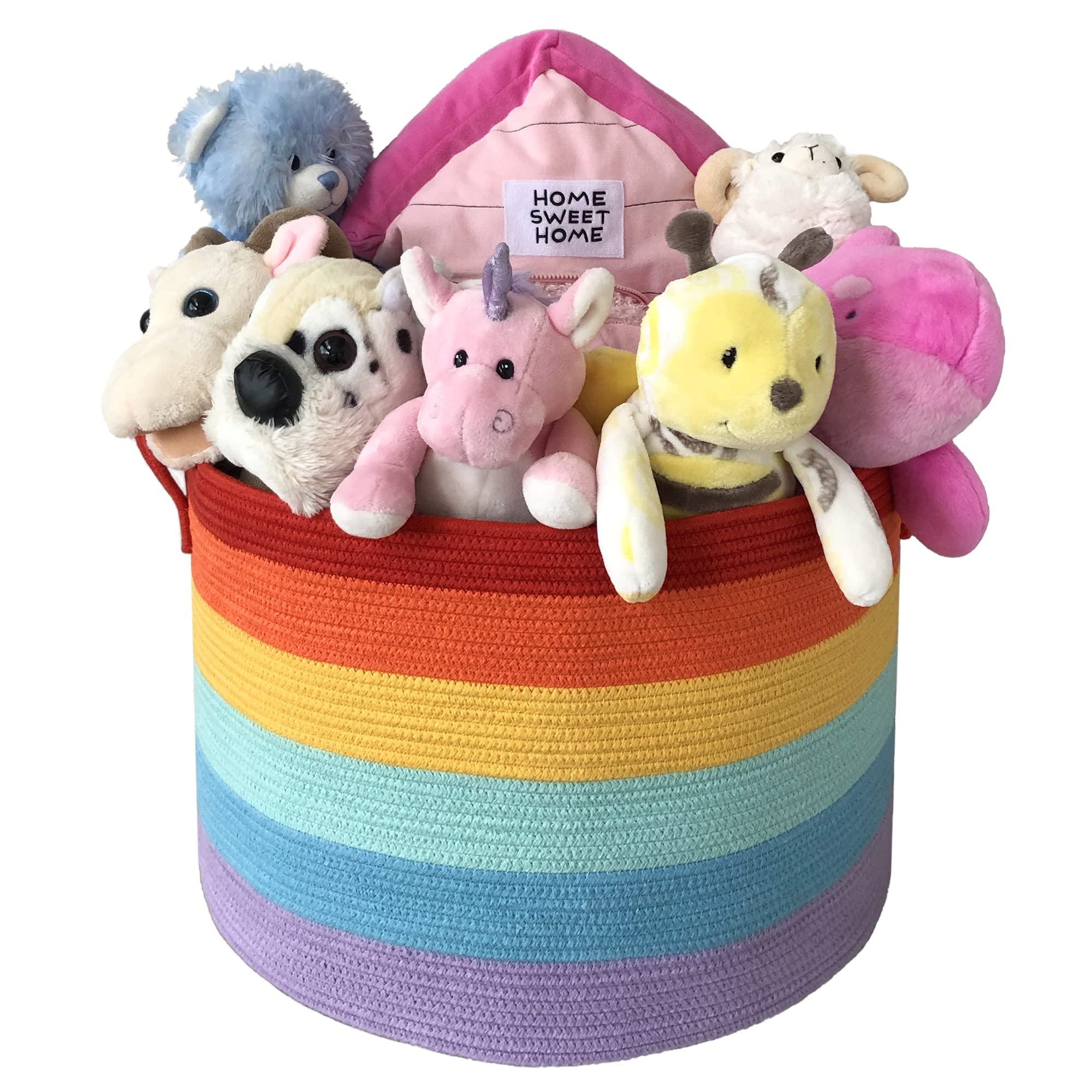 À Mes Petits 22"x16" Rainbow Rope Basket with Lid, Extra Large Rope Basket, Rainbow Basket, Cotton Rope Basket with Lid, Rainbow Decor, Rainbow Classroom Décor, Rainbow Storage