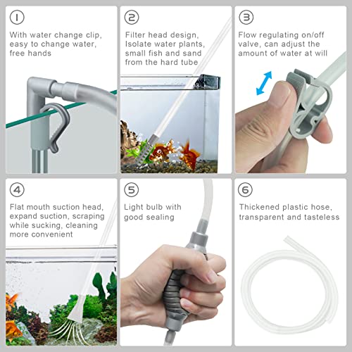 Fish Tank Gravel Vacuum Pump, Siphon Cleaner for Small Aquarium, Cleaning Tools, Water Changer and Drainage.