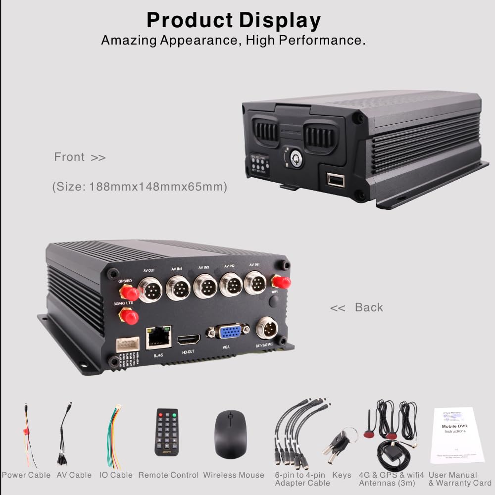 JOINLGO 8-CH Mobile DVR Backup Camera System 10" HD Screen Remote Monitor on PC Phone GPS WiFi 4G SIM 1080 Vehicle Car DVR MDVR Video Recorder with Mini Waterproof Car Cameras for Truck/RV/Bus