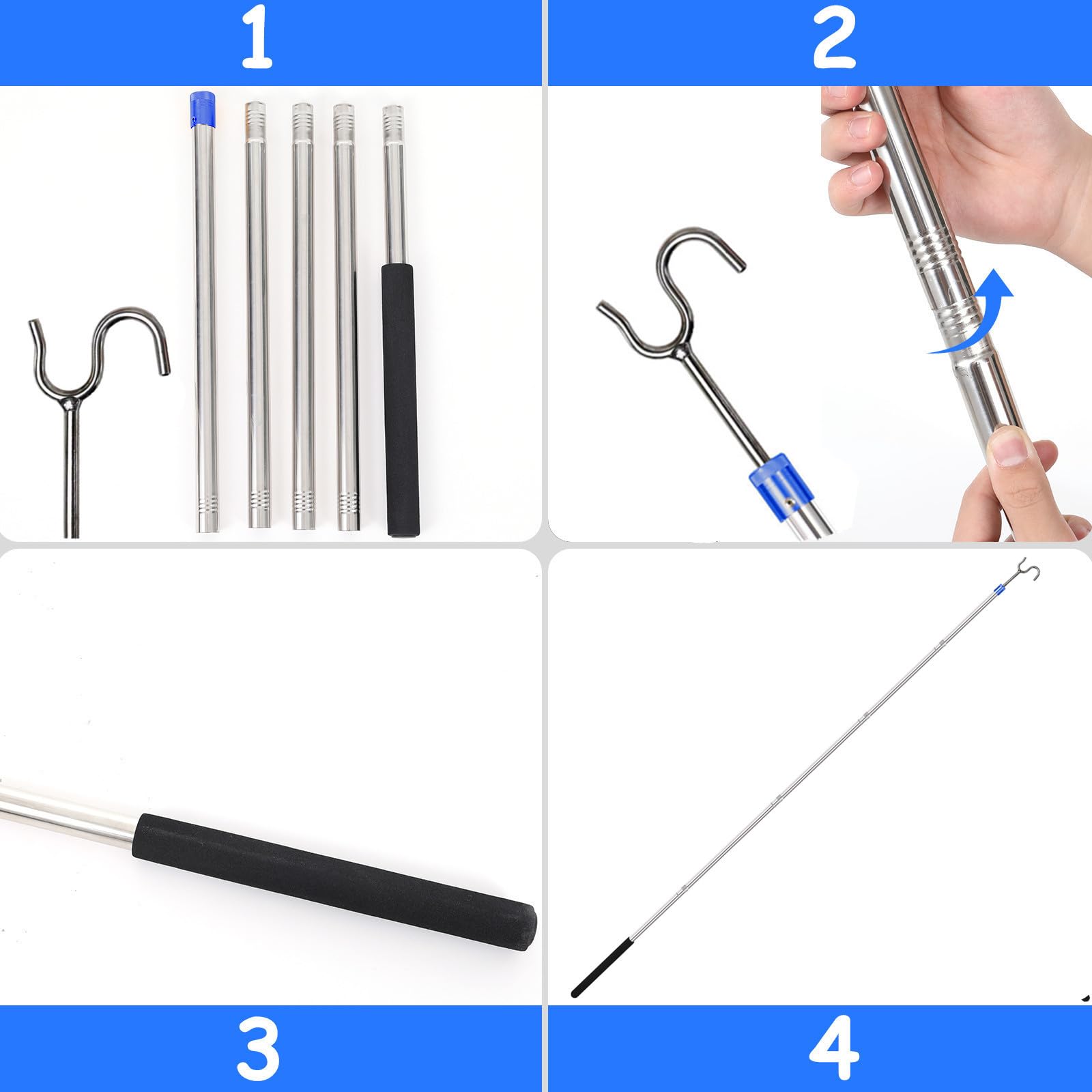 ISIVOVE Clothes Hook Pole, Adjustable 29 inches extends to 73 inches Hanger Hooks for Attic Hook Rods, Closet Storage Rods, Closet Hooks, Ideal for hanging clothes in homes and student dormitories