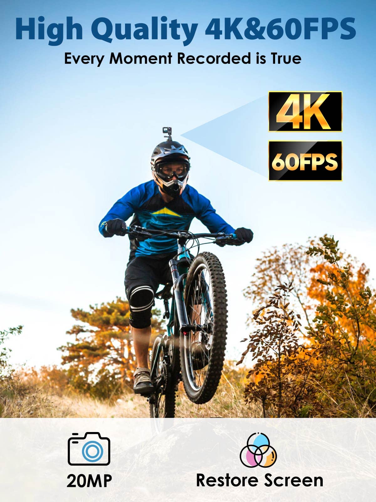 Action Camera 4K 60FPS Dual-Screen 8M Bare Waterproof 40M Waterproof Underwater Camera with Touch Screen,EIS Vlog Camera Camcorder with 2 * 1350mAh Batteries and Mounting Accessories Kit