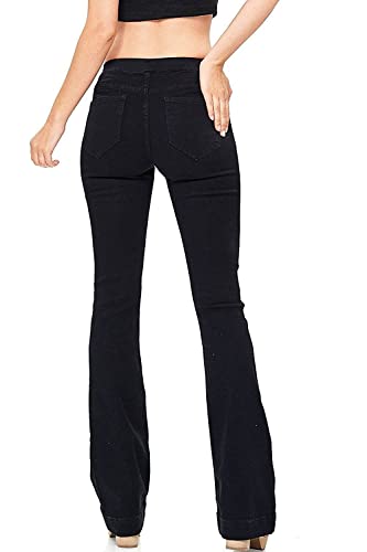 Cello Women's Juniors Mid Waist Skinny Fit Bootcut Pants (M, Black)